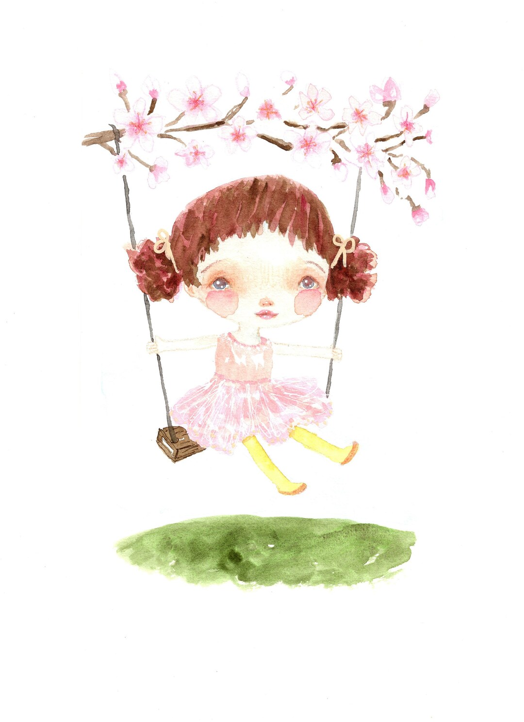 Watercolor Painting, Whimsical Girl, Original Art, Under the Cherry ...