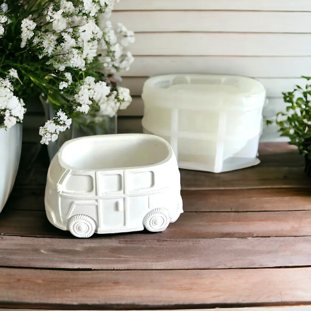 Gießform, Silikon Form, Retro Bulli Bus, Pflanzgefäß, Blumentopf ...