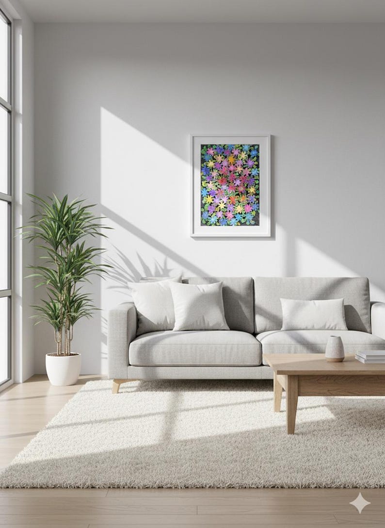 7 TERRIBLE DAISIES - Drawing, Poster Vibrant Abstract Floral Doodle Art ...