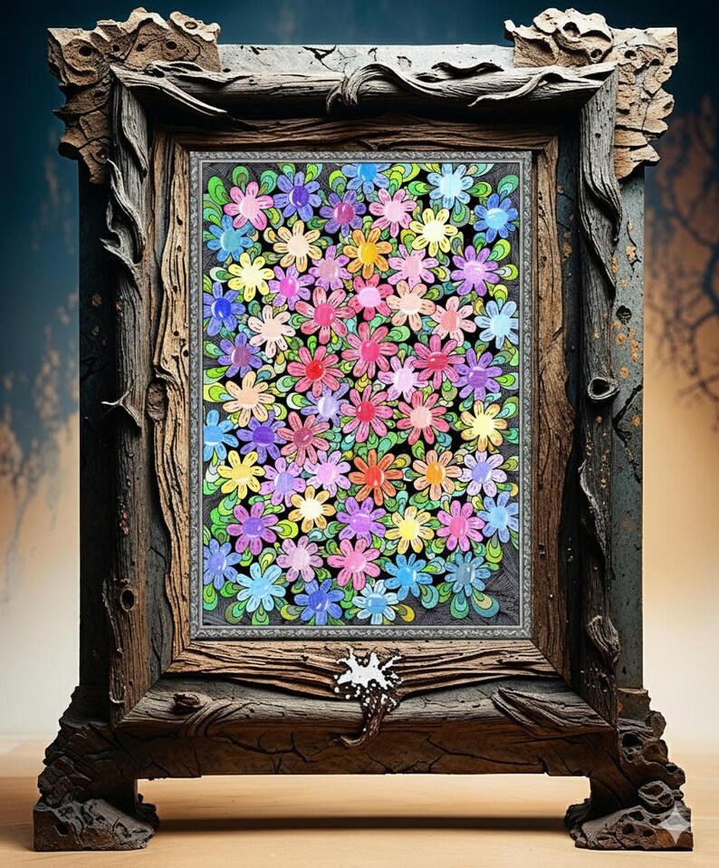 7 TERRIBLE DAISIES - Drawing, Poster Vibrant Abstract Floral Doodle Art ...