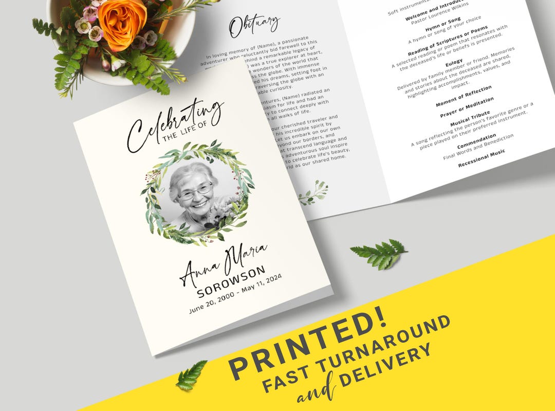 Personalized Funeral Programs Printed, Funeral Order of Service Cards ...