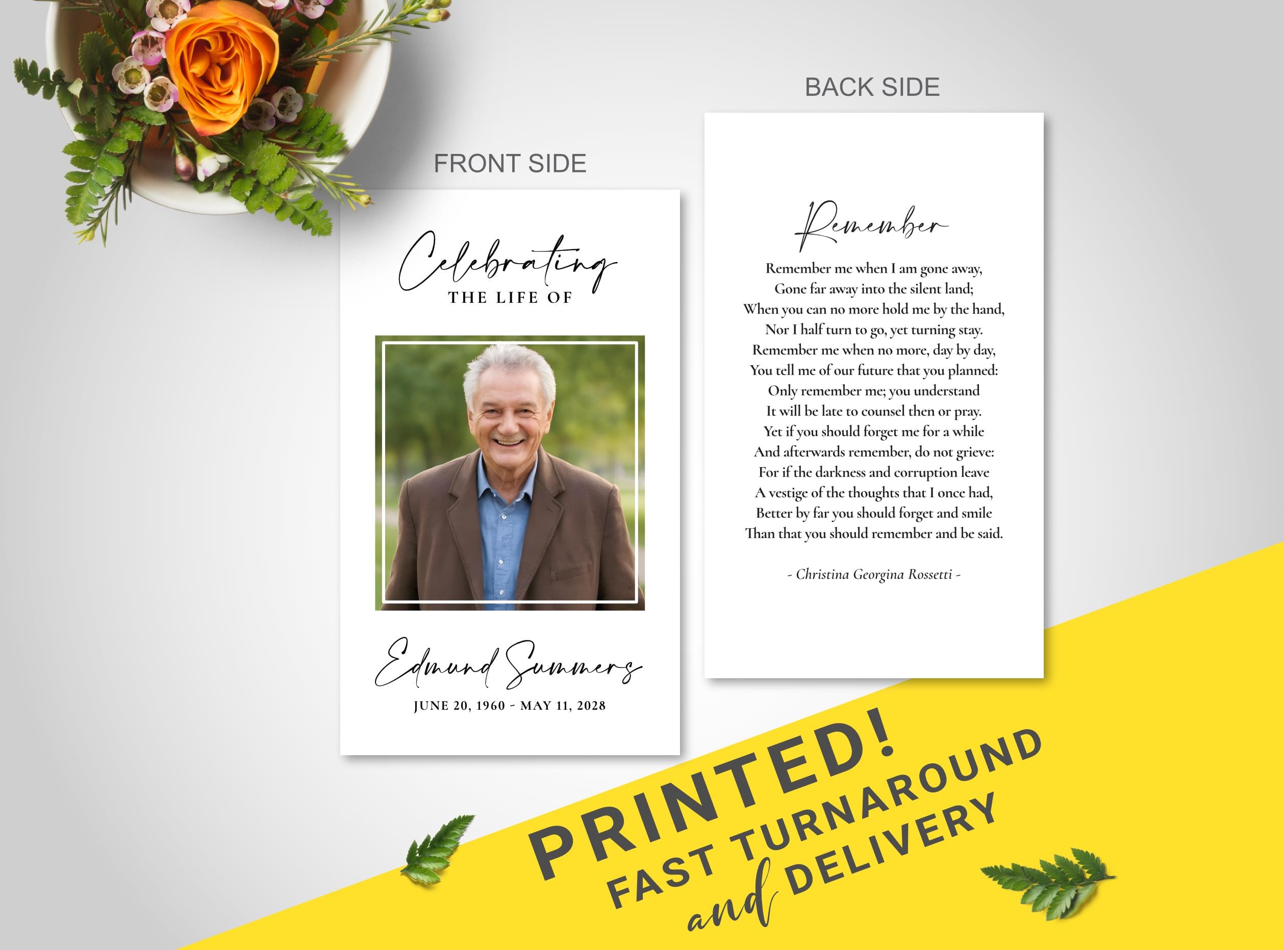 Memorial Card, Prayer Card, Funeral Poem Cards Personalized Printed ...