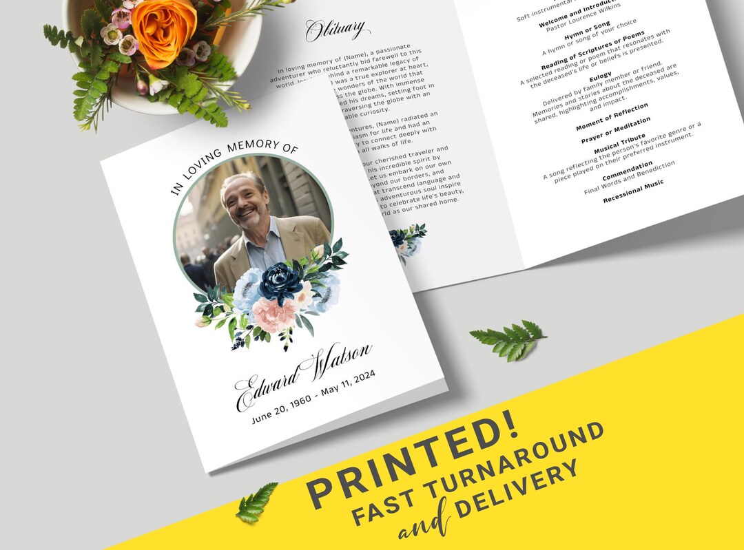 Printed Funeral Program, Funeral Order of Service Cards, Celebration of ...