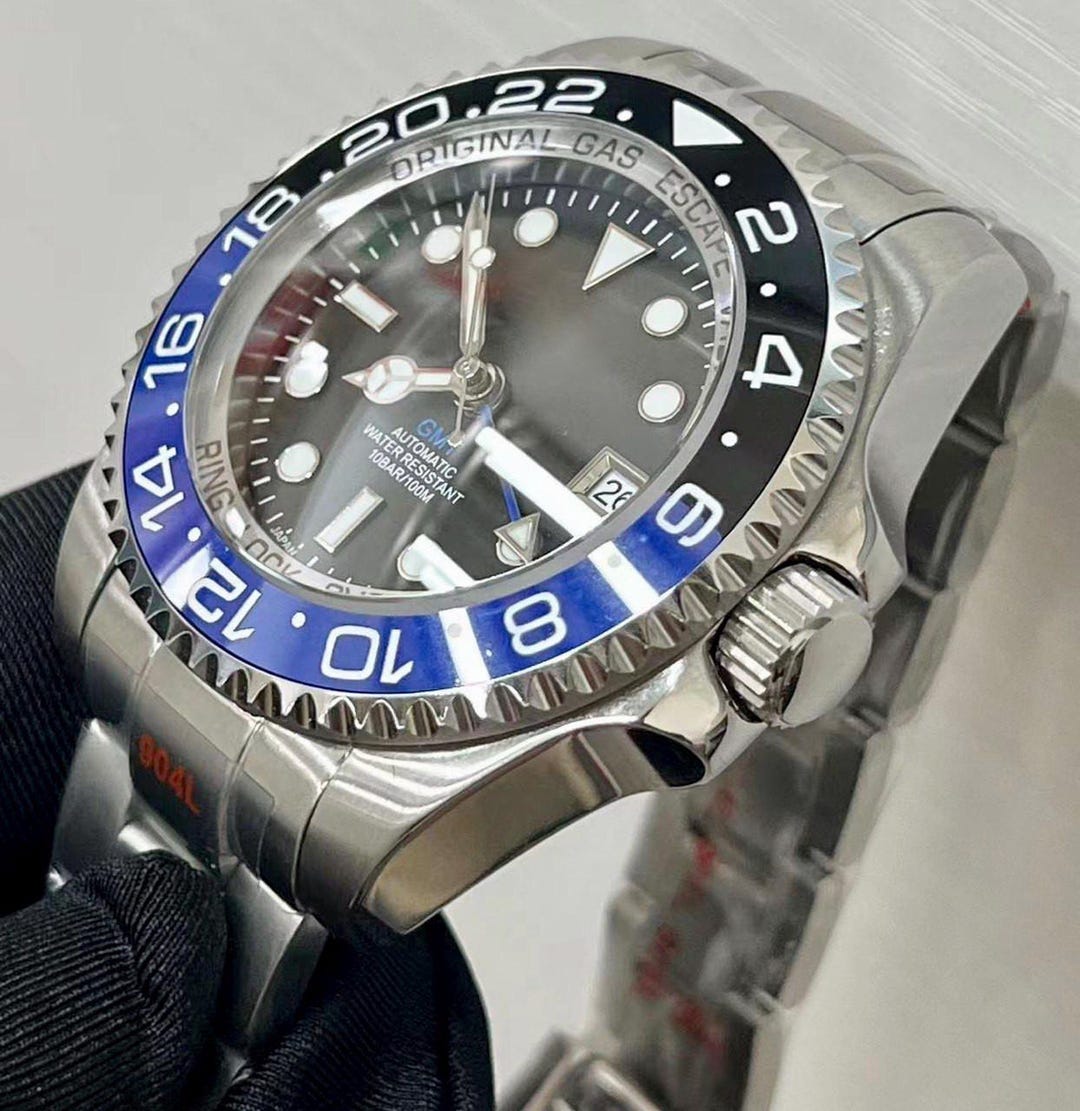 Automatic Seiko GMT Mod NH34 Bat Man Custom Watch 44mm, Big GMT Watch ...