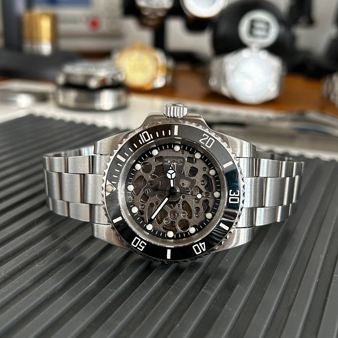 Seiko Submariner Skeleton Mod Mens Automatic Custom Watch, Sapphire ...