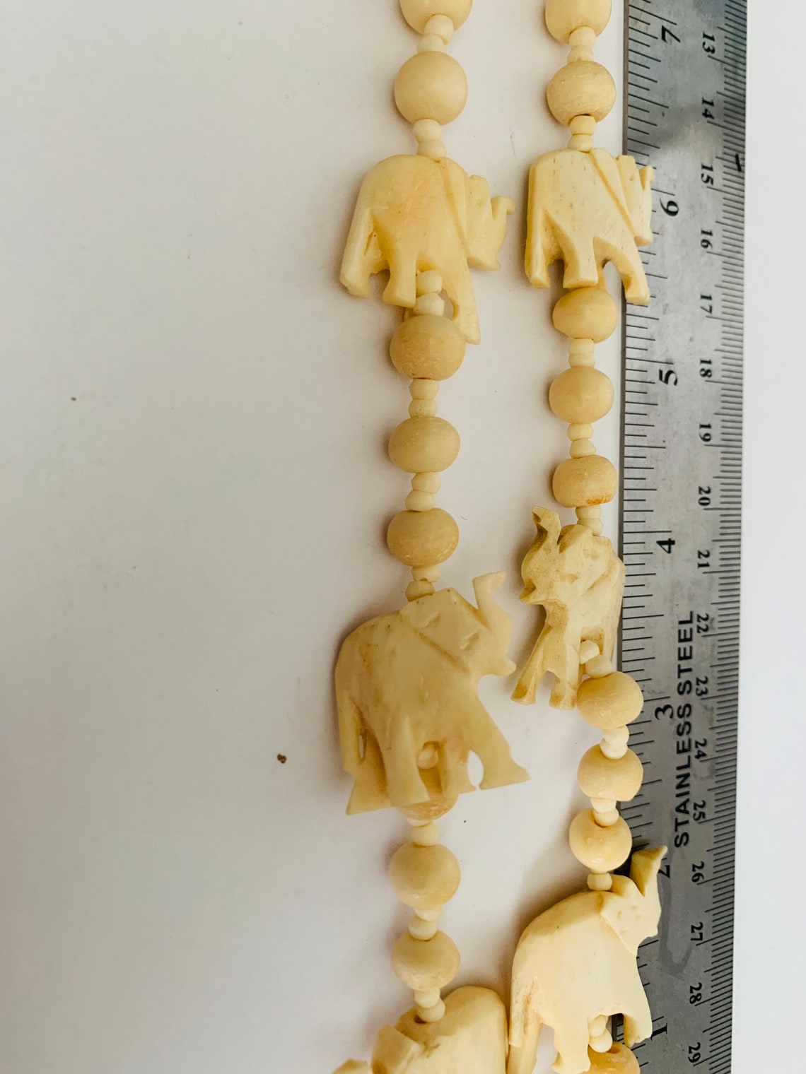 Vintage 29 Carved Bone Elephant Necklace Trunk up Very Unique - Etsy