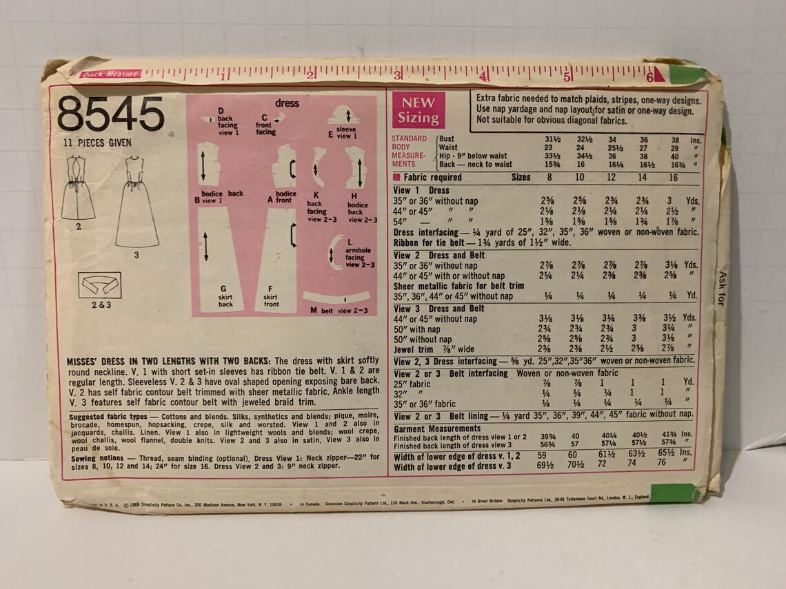Vintage Simplicity 8545 1960s Dresses 2 Lengths Sewing Pattern | Etsy