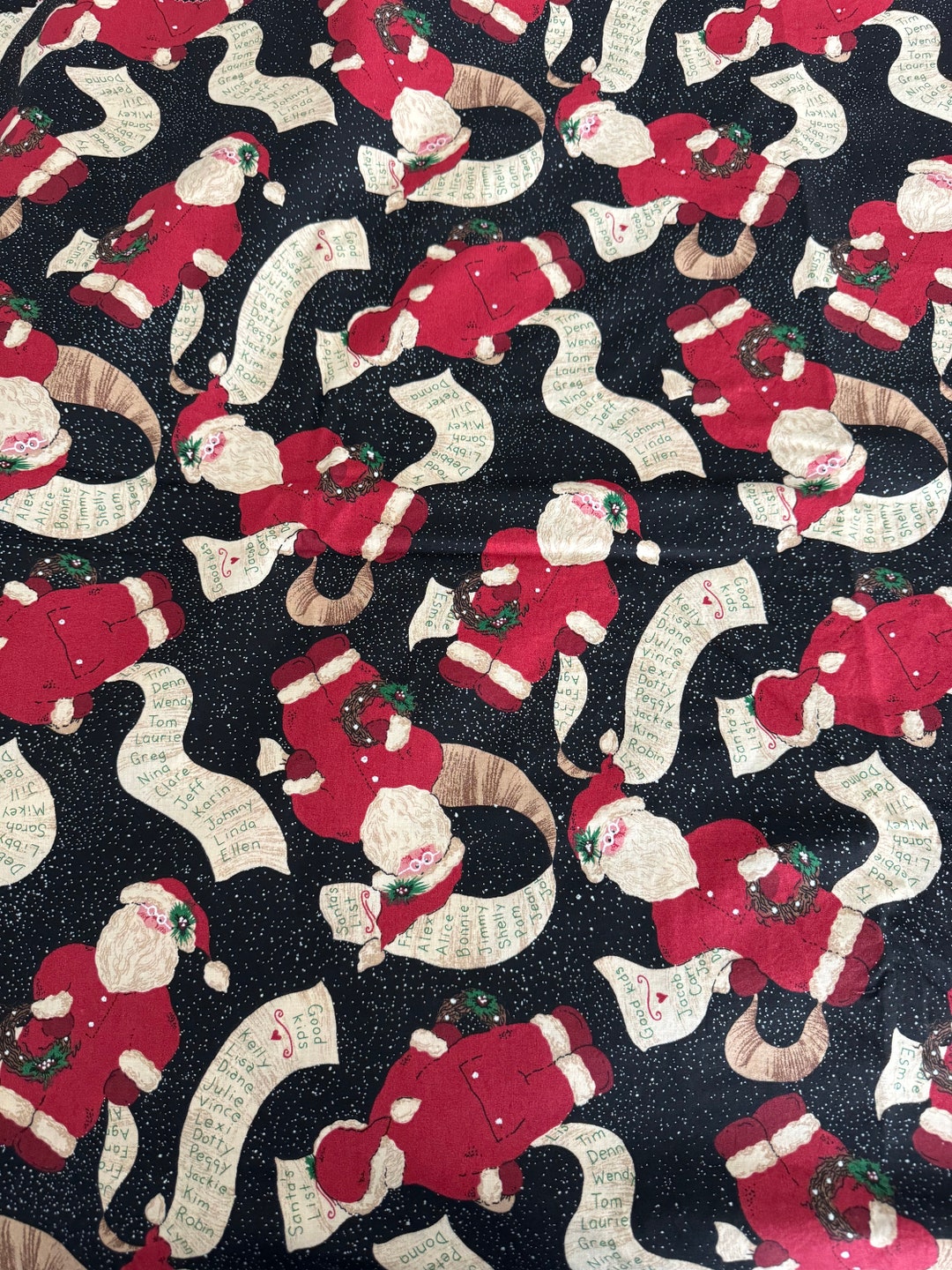 Santa Claus Allover Cotton Fabric Good Kids List Santa Toss Black ...