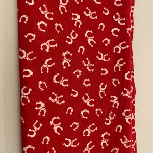 Vintage Horseshoe Cotton Fabric Pieces Red With White Horseshoes You ...