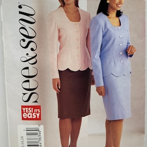 Easy to Sew Women’s Suit Sewing Pattern Button Front Jacket Scalloped ...