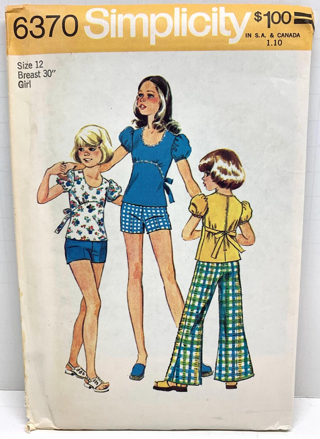 Vintage 1970s Simplicity 6370 Girl’s Tops Shorts Bell Bottom Pants ...