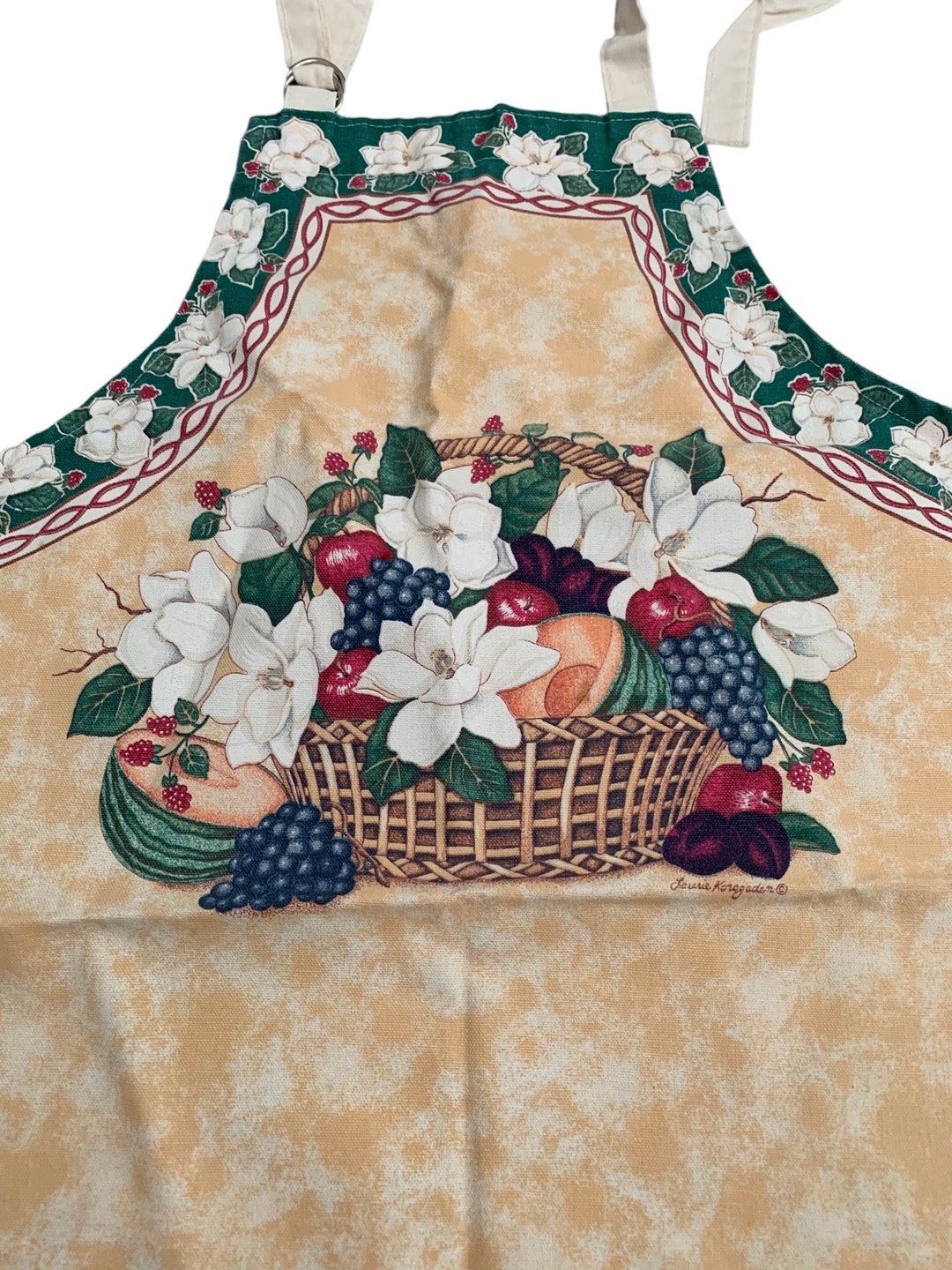 Vintage Full Apron Apron Canvas With Fruit and Flowers Design Kay Dee ...