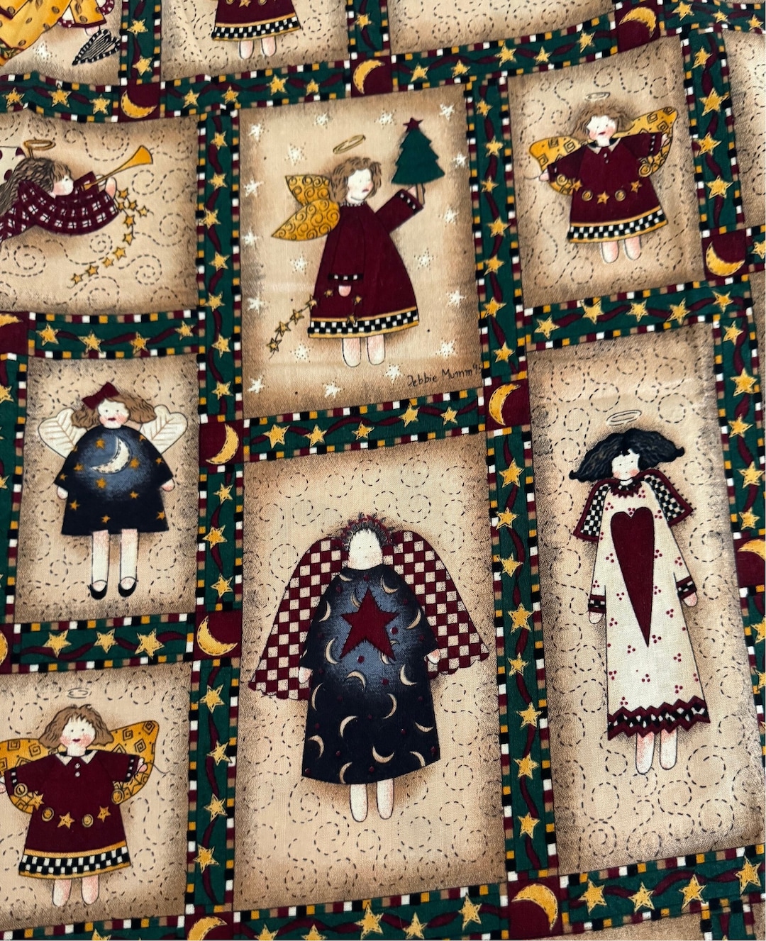 Vintage Debbie Mumm for SSI Angel Christmas Fabric Cotton Primitive ...