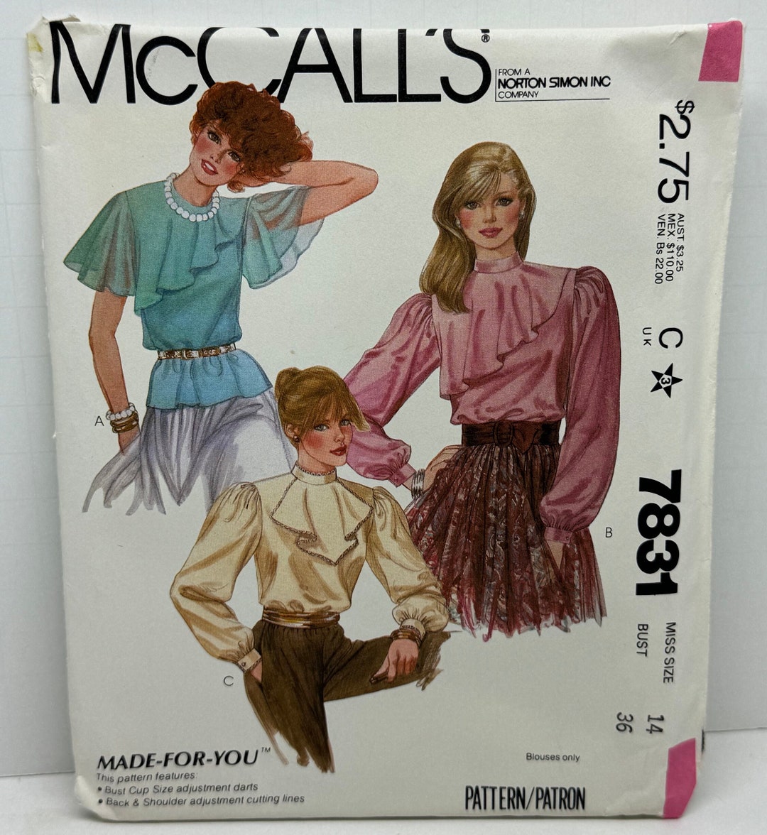 Mccall’s 7831 Misses Pullover Blouse With Bias Cut Front Draped Ruffle ...
