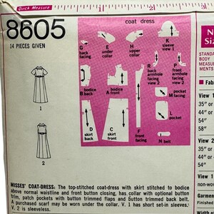 Simplicity 8605 Vintage 60s Misses Coatdress Dress Sewing Pattern Size ...