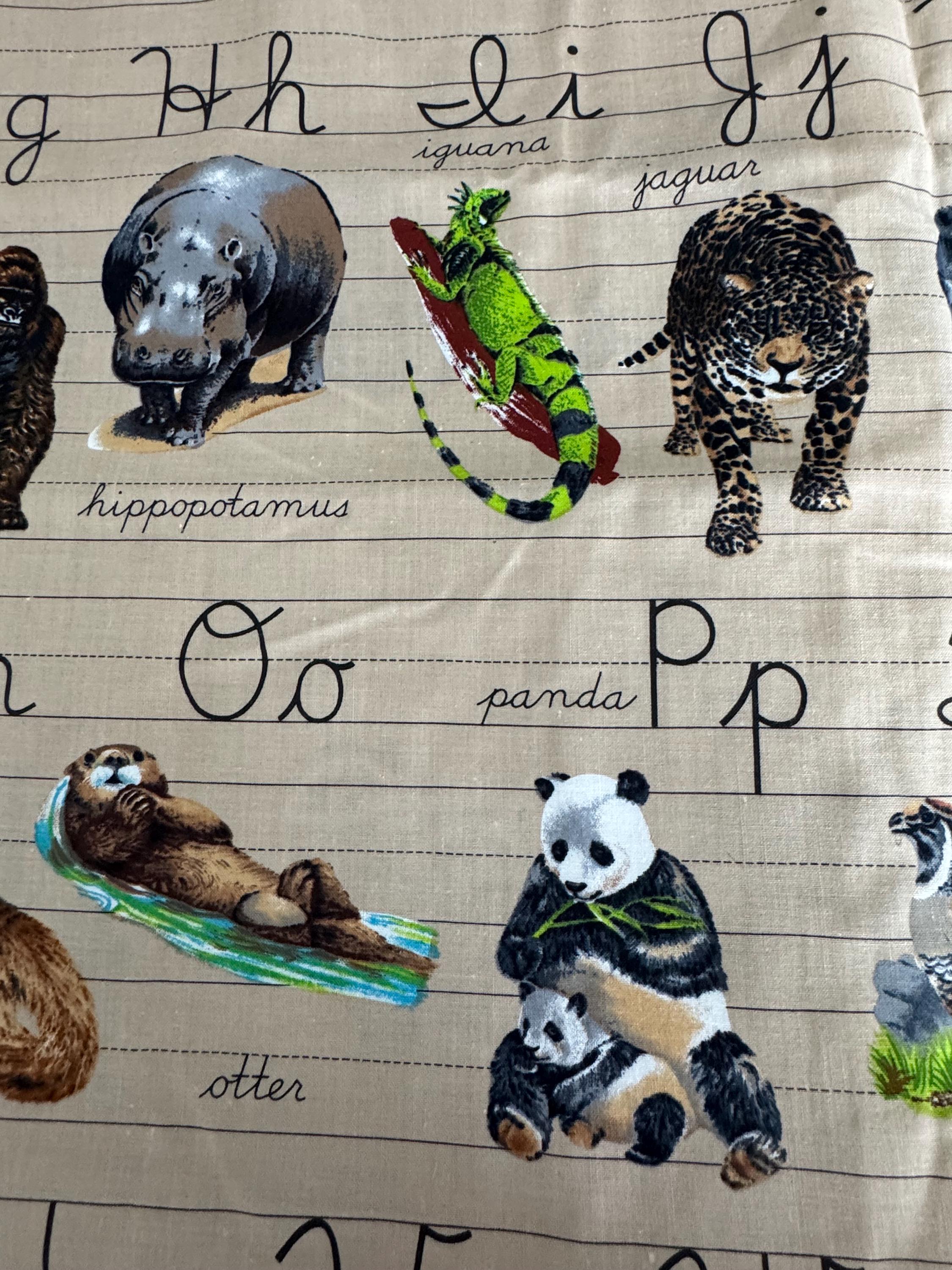Animal Alphabet Cotton Fabric Shamash & Sons Elephant Giraffe Tiger ...