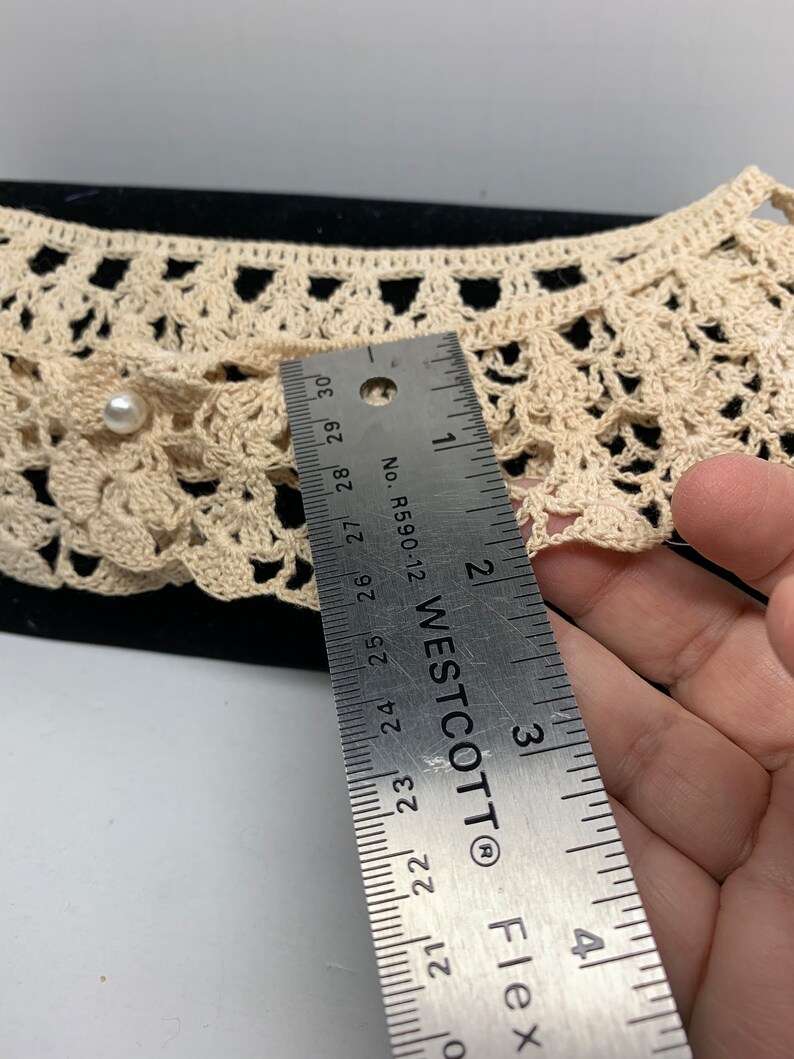 Vintage Ecru Hand Crocheted Lace Collar With Pearl Button Closure Circa ...