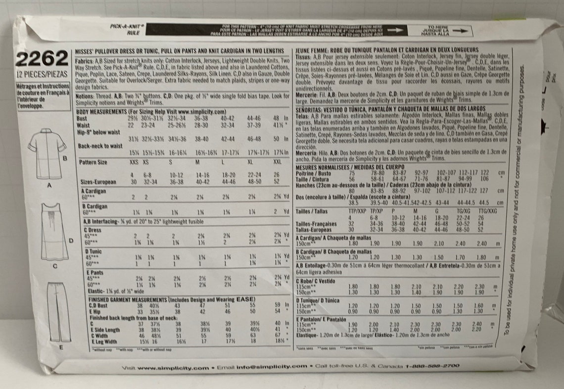 Simplicity 2262 Womens Misses Sewing Pattern Sizes XS-M 4-16 | Etsy