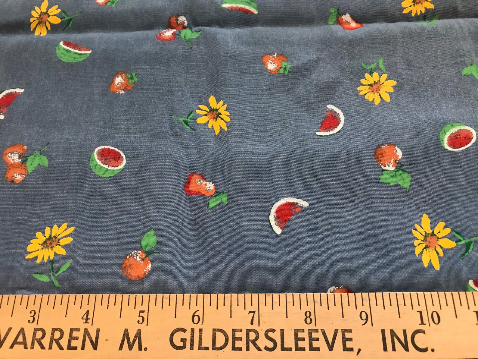 Vintage Blue Fruit & Flowers Acetate Apparel Fabric Watermelon - Etsy