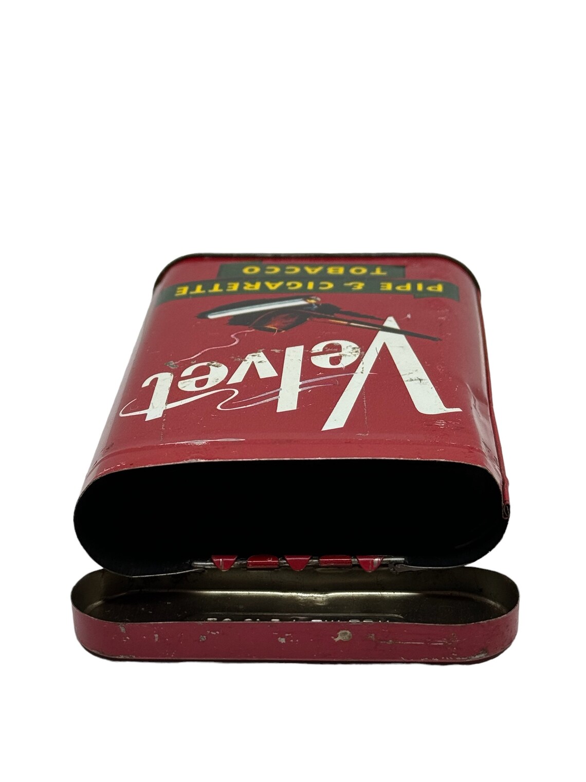 Vintage 1970s Velvet Pipe & Cigarette Tobacco Tin Red Smoking ...