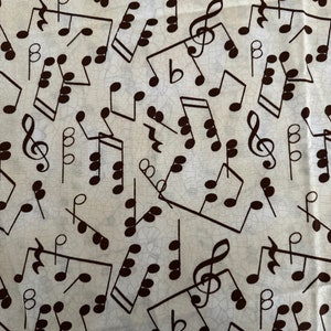 Musical Notes and Clefs Cotton Fabric Music Lover Brown on Beige Black ...