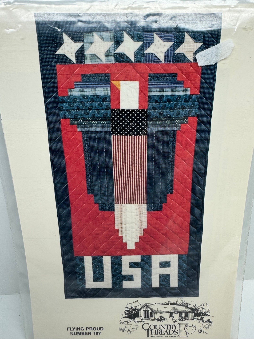 Flying Proud Patriotic USA Quilt Pattern 167 American Flag Stars Bald ...