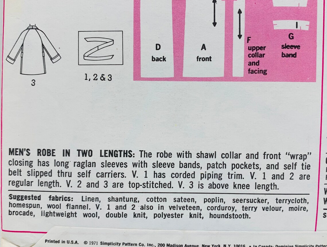 VTG Simplicity 9637 Sewing Pattern Mens and Teens Wrap Robe - Etsy