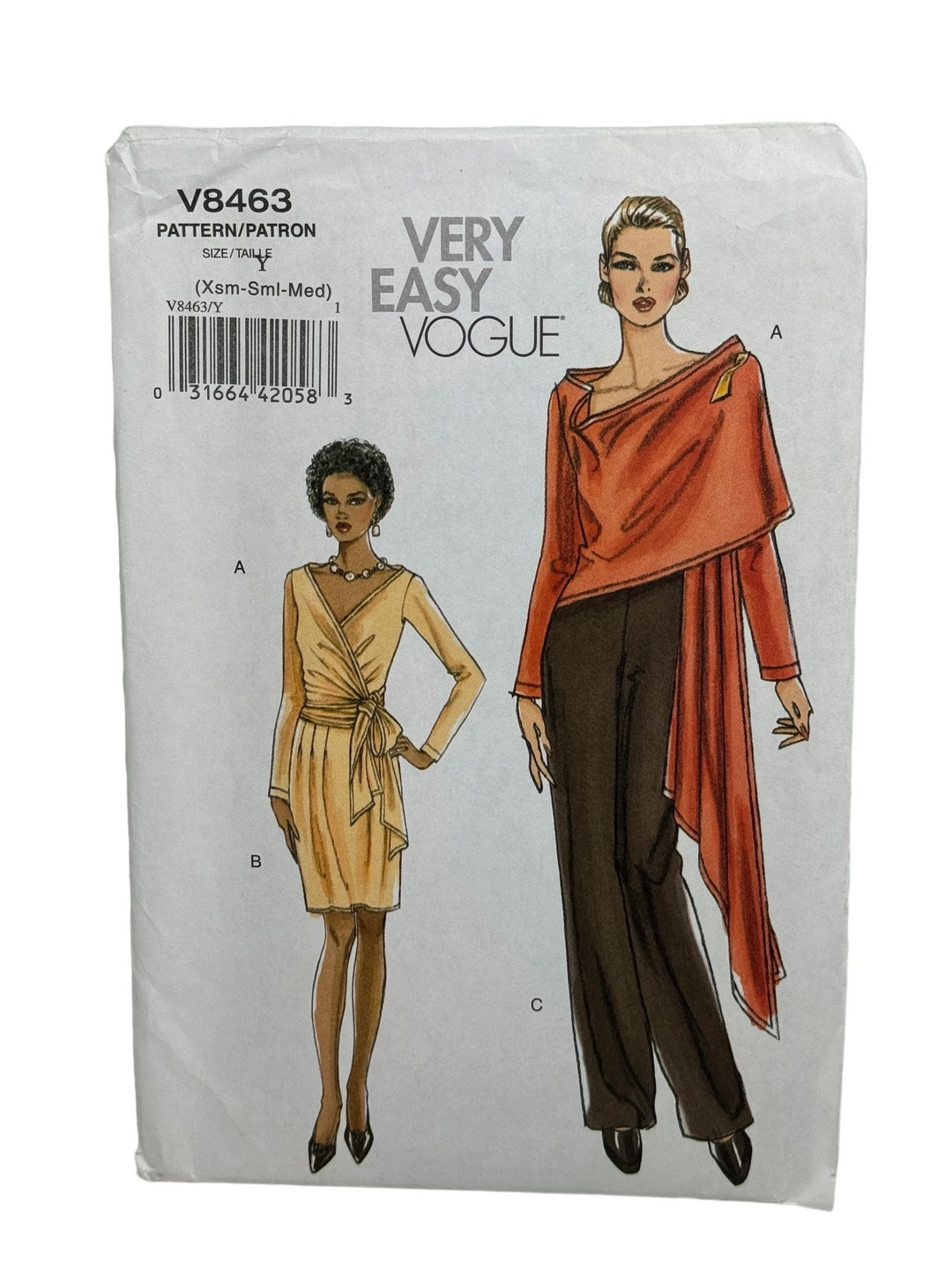 Vogue 8463 Draped or Tie Jacket Pull on Skirt and Pants Slacks Sewing ...