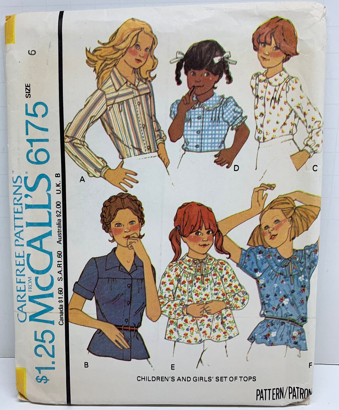 Girl’s Blouse Top Set of Tops Sewing Pattern Mccall’s 6175 Vintage 70s ...