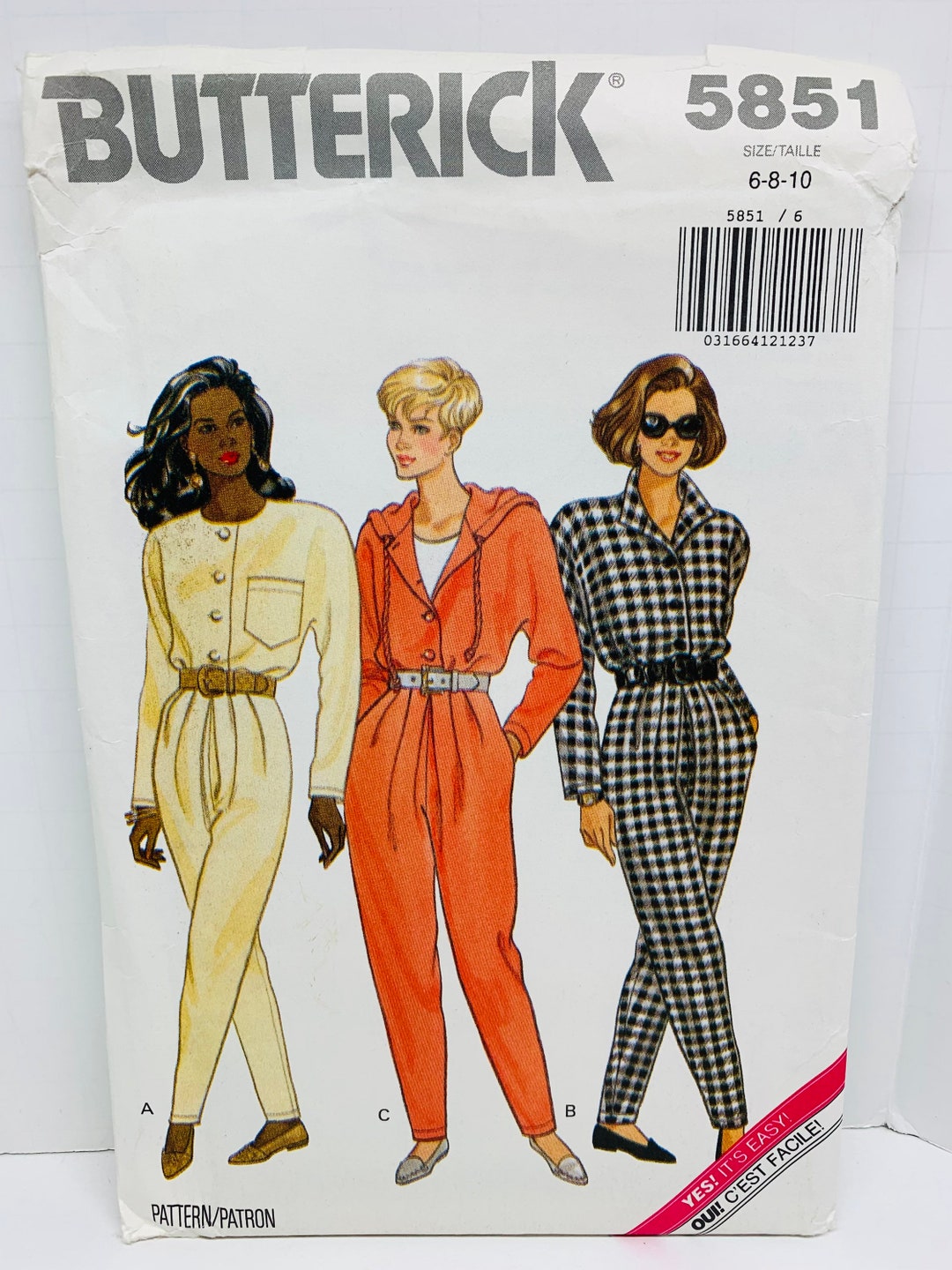 Misses Tapered Jumpsuit Pantsuit Sewing Pattern Vintage Butterick 5851 ...