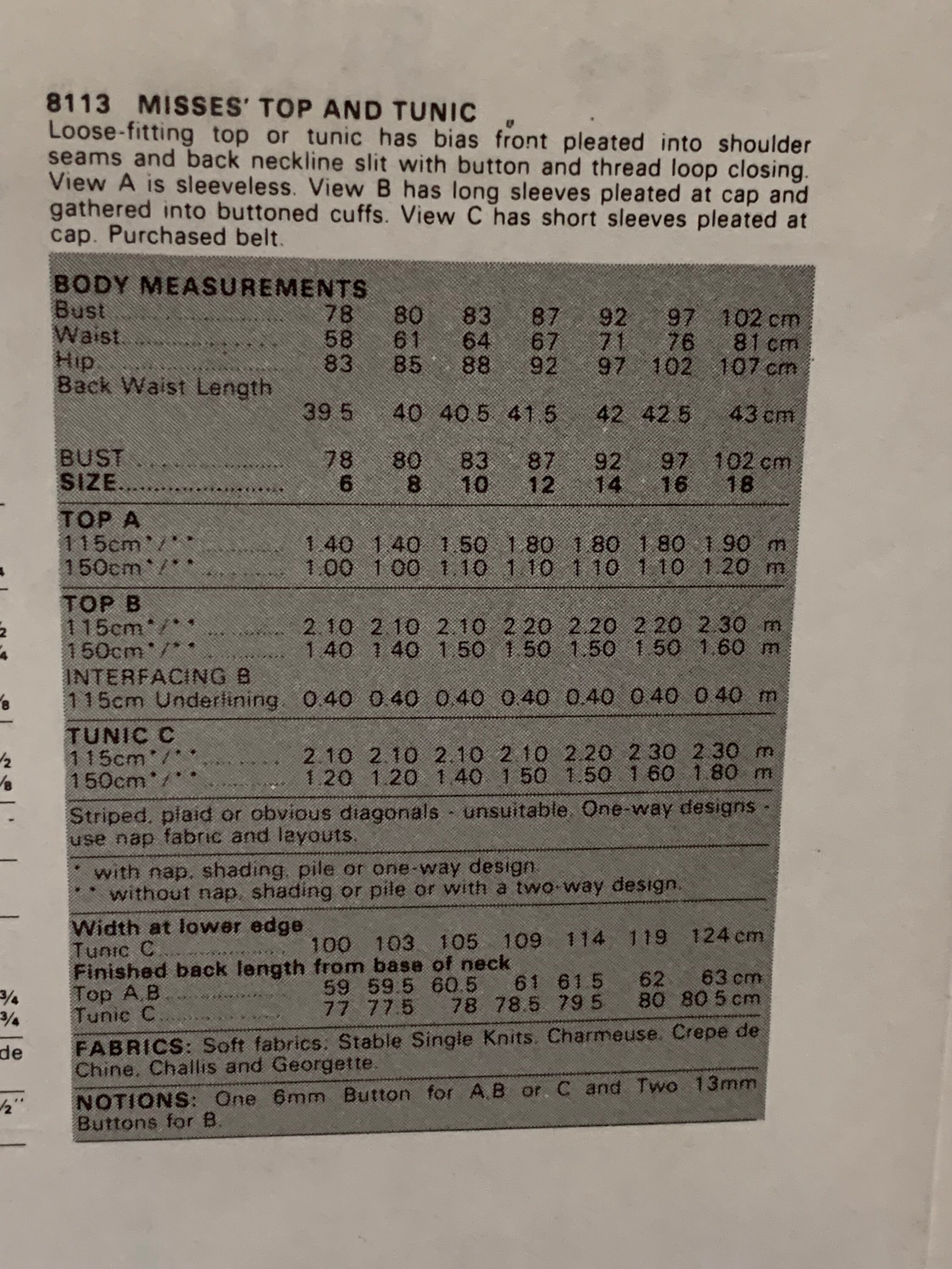 Vogue 8113 Misses Tops and Tunics Blouse Sewing Pattern 3 Styles Size ...