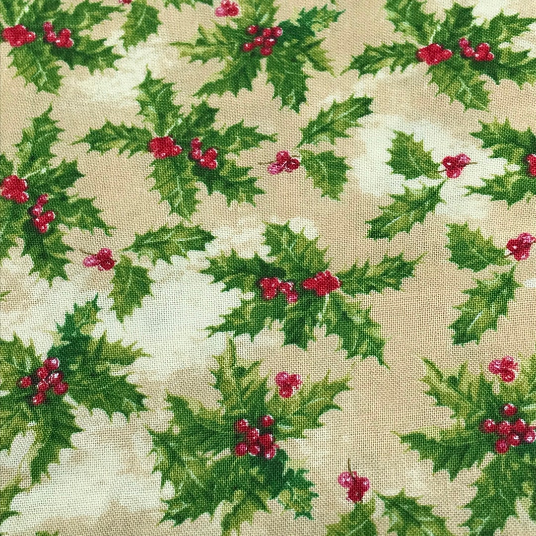 Christmas Fabric Cotton Holly & Berries 44” X 47” 1.30 Yards - Etsy