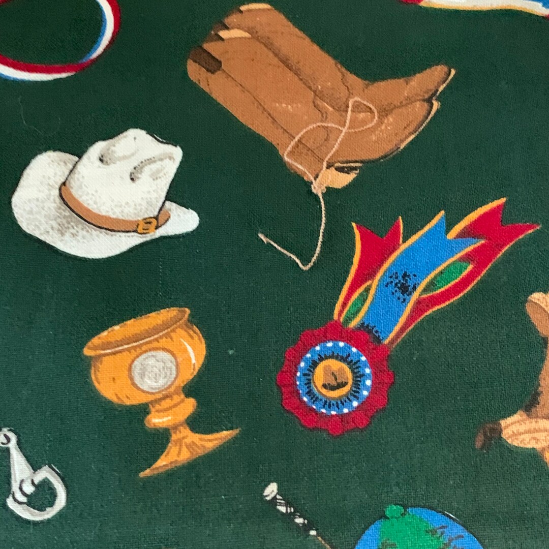 Cowboy Cotton Fabric Western Boots Saddles Spurs Hats 1 Yard Wild West ...