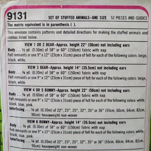 Vintage 1970s Simplicity 9131 Set of Stuffed Animals Teddy Bears and ...