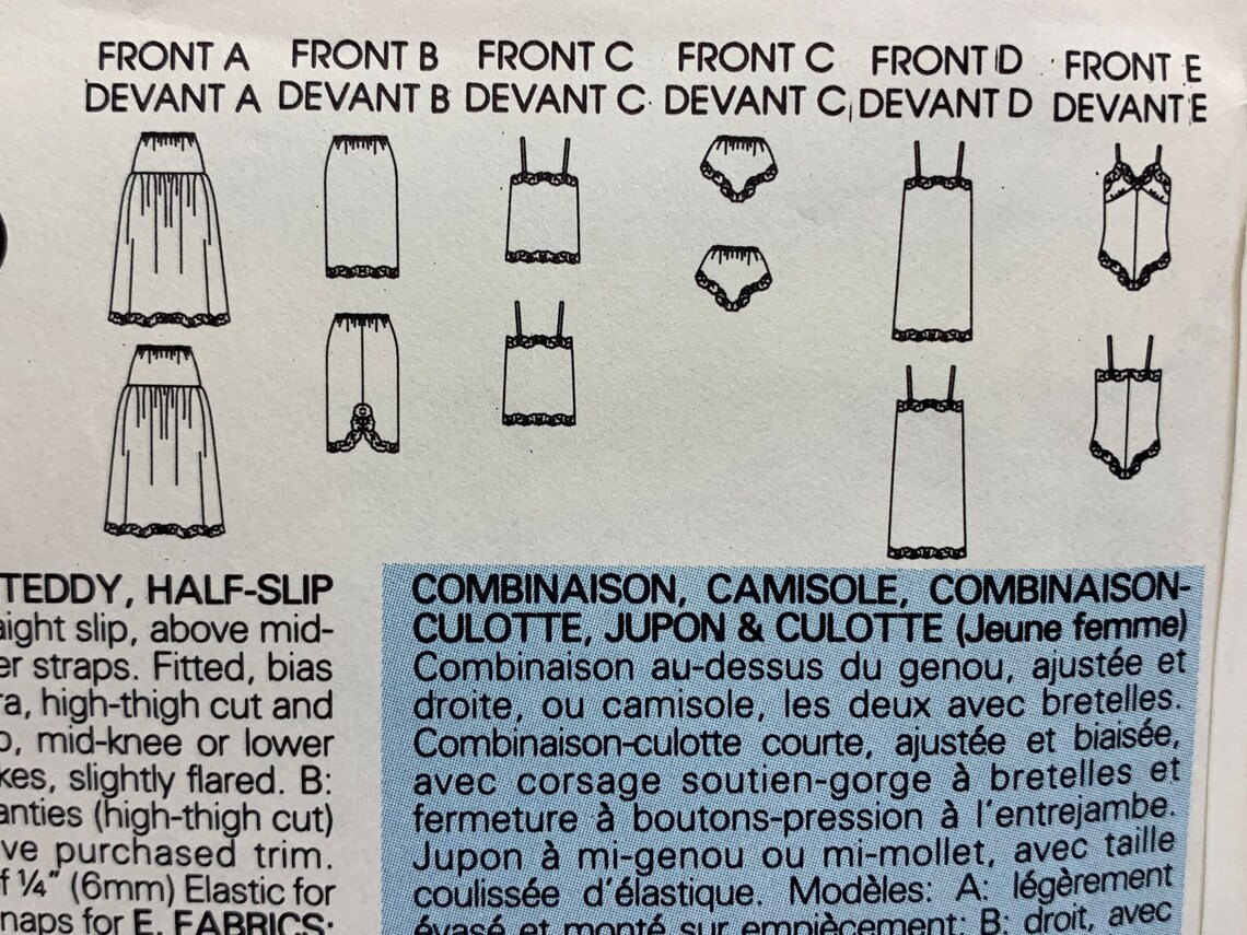 Vintage Vogue 9765 Misses Lingerie Undergarments Full & Half Slip ...
