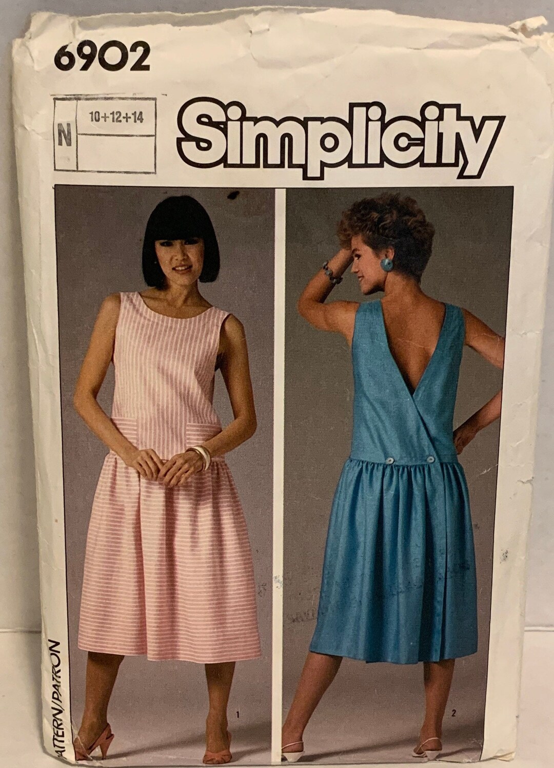 Vintage 80s Easy Simplicity 6902 Misses Back Wrap Dress With Dropped ...