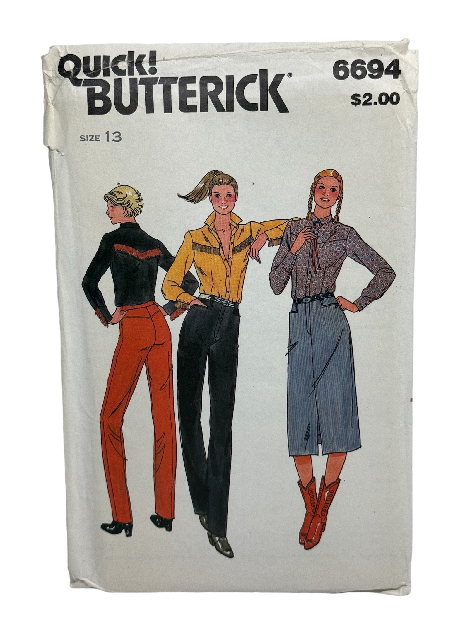 Quick Butterick 6694 Western Style Shirt Pants and Skirt Sewing Pattern ...
