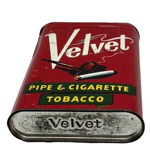 Vintage 1970s Velvet Pipe & Cigarette Tobacco Tin Red Smoking ...