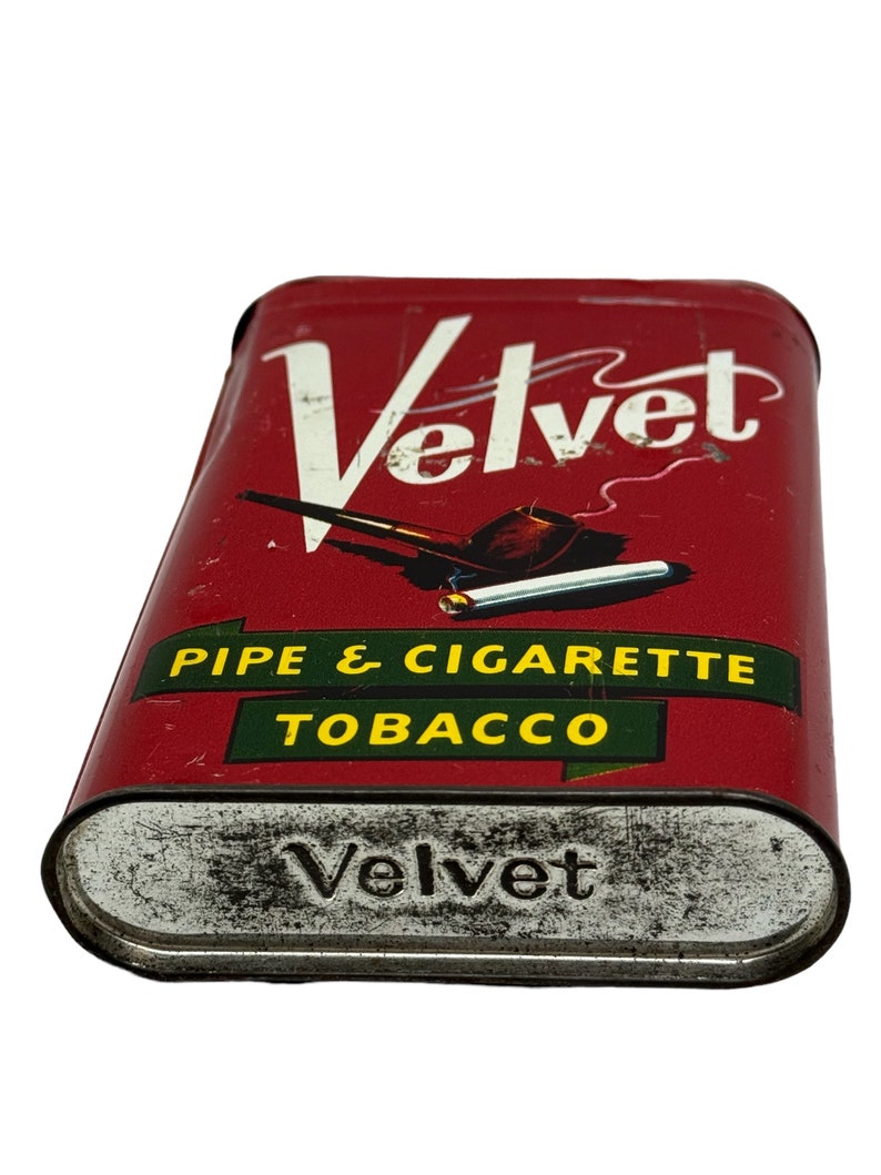 Vintage 1970s Velvet Pipe & Cigarette Tobacco Tin Red Smoking ...