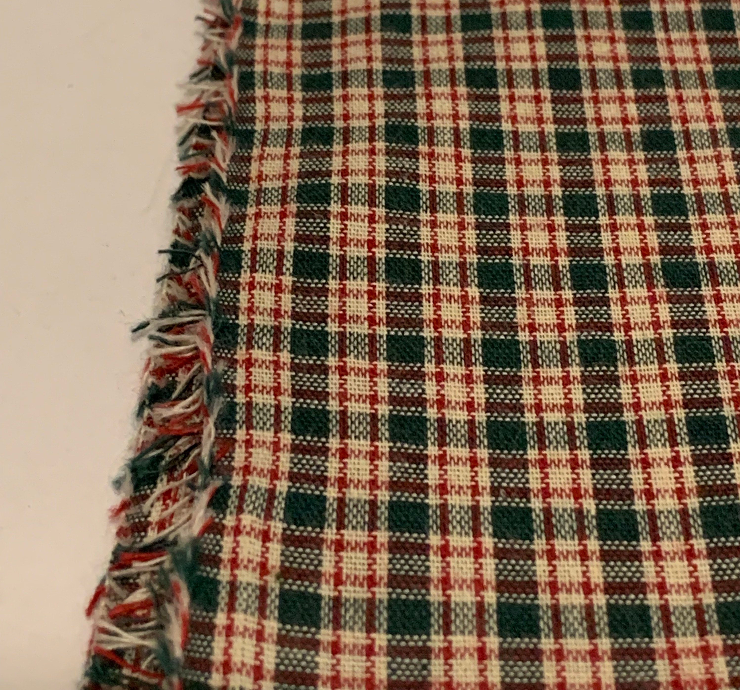 Homespun Cotton Check Gingham Fabric Green and Red on Tan 44 X - Etsy