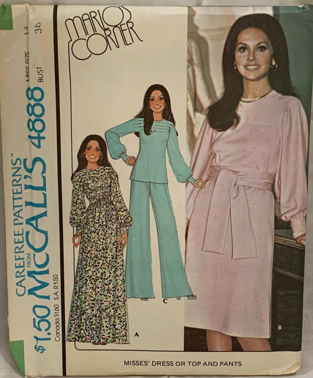 Vintage 70s MCCALLS 4888 Carefree Sewing Pattern Marlo Thomas Dress in ...