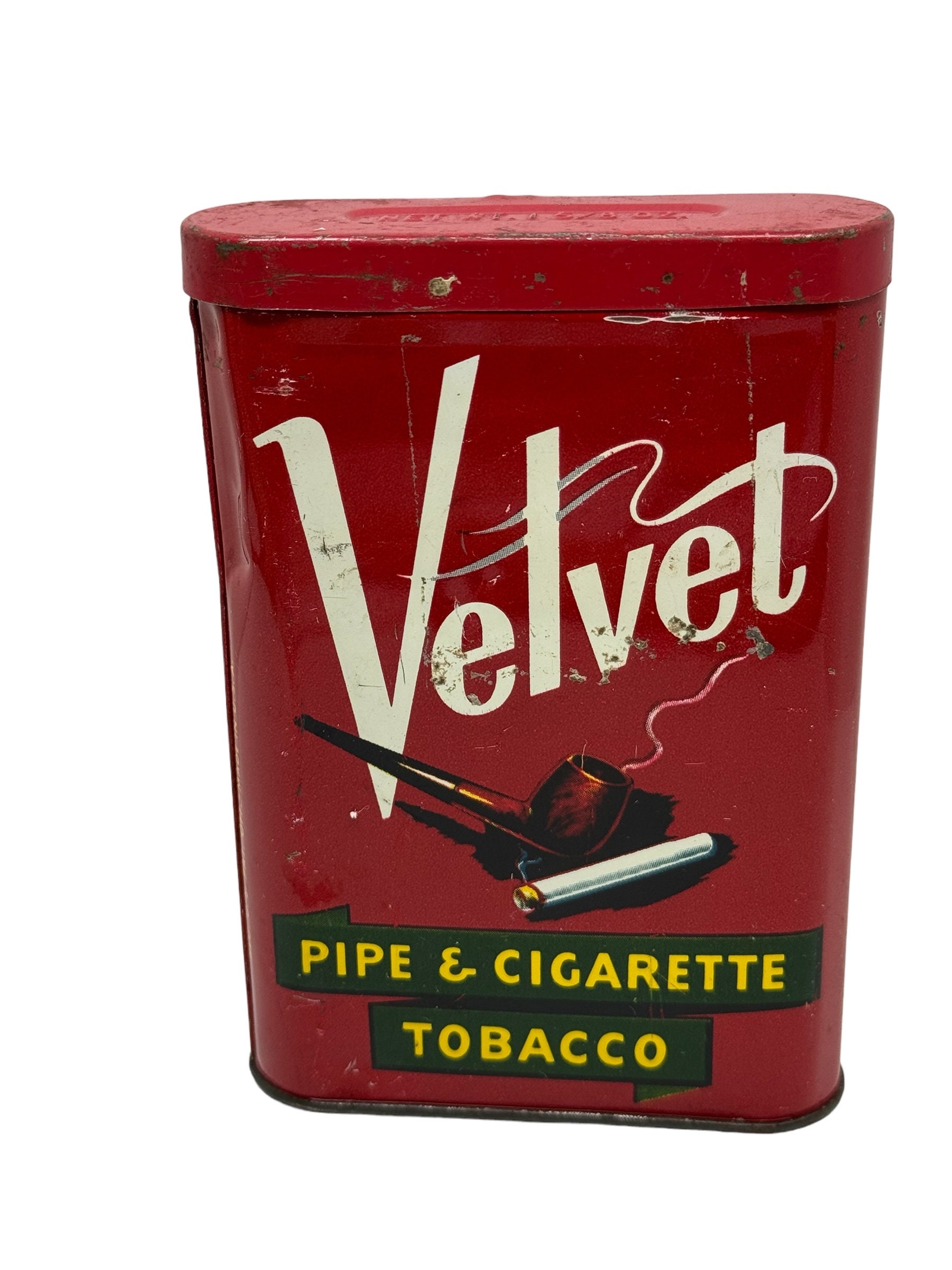 Vintage 1970s Velvet Pipe & Cigarette Tobacco Tin Red Smoking ...
