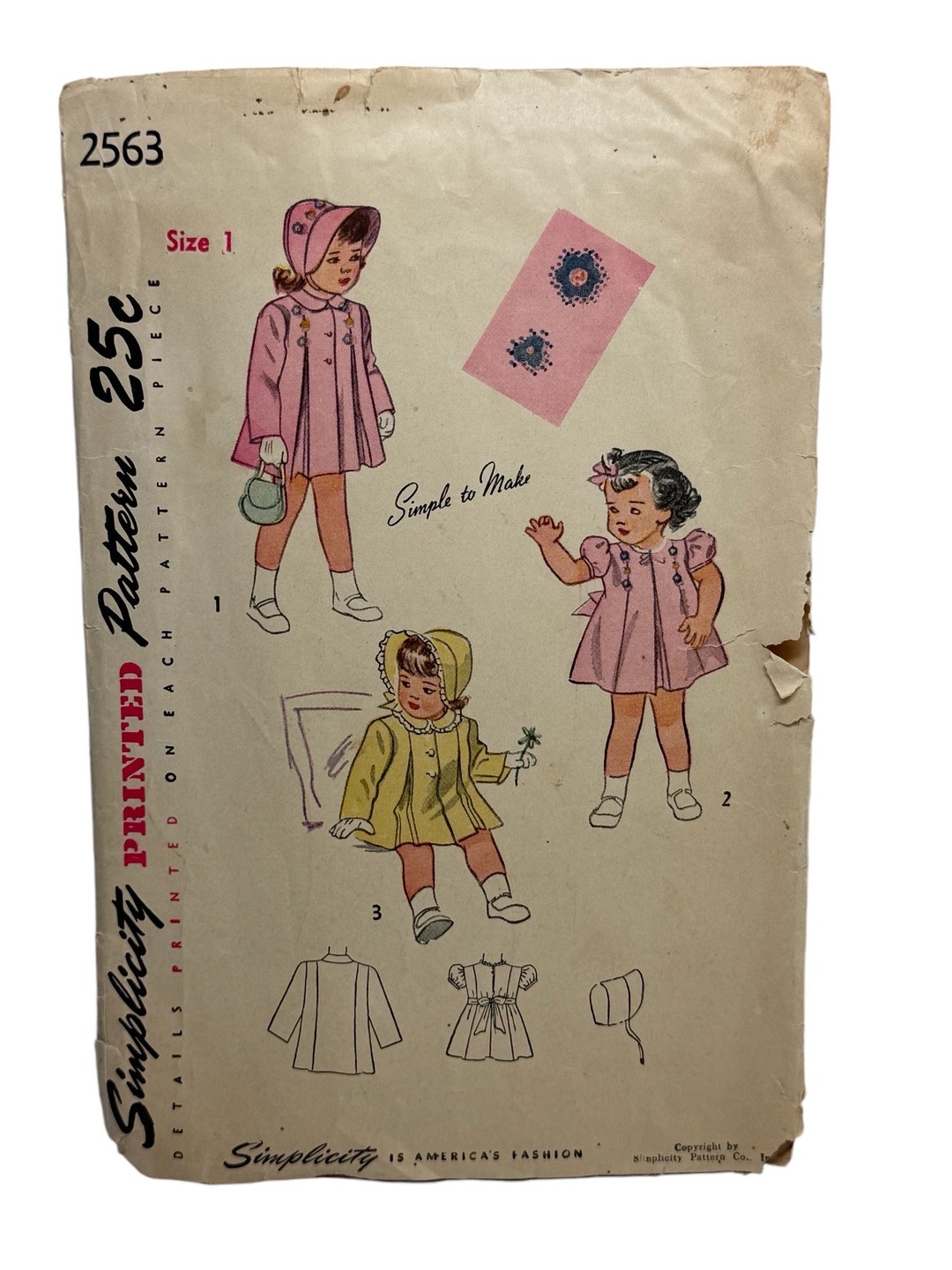 Simplicity 2563 Infant Girl’s Dress Coat and Bonnet Sewing Pattern ...