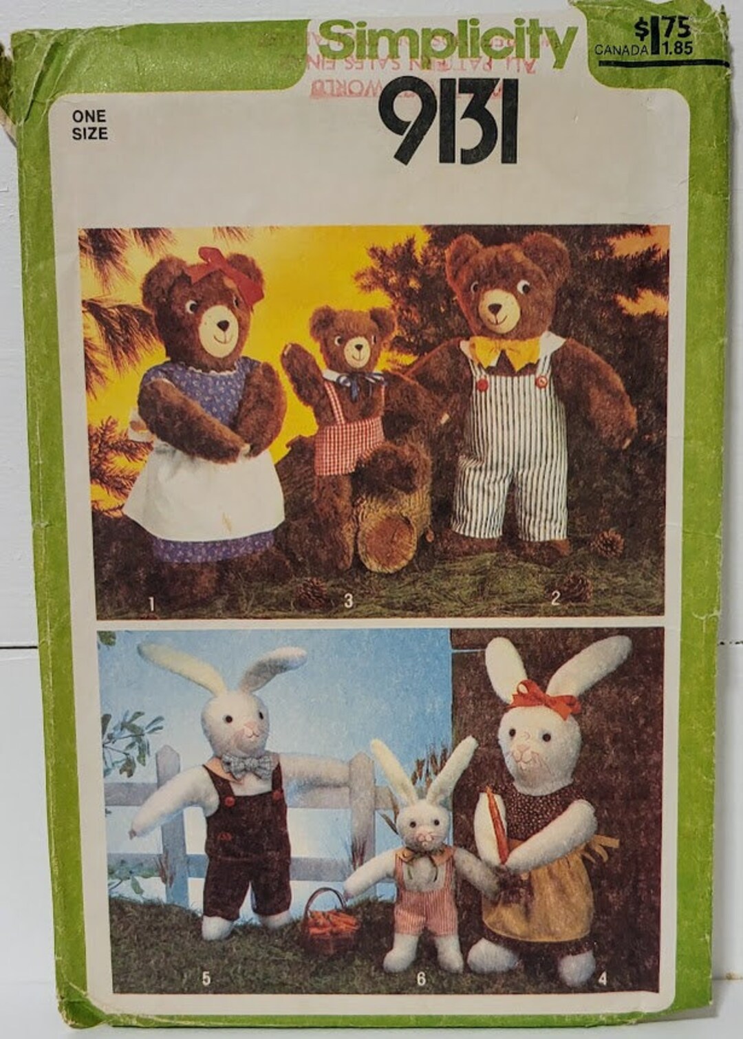 Vintage 1970s Simplicity 9131 Set of Stuffed Animals Teddy Bears and ...