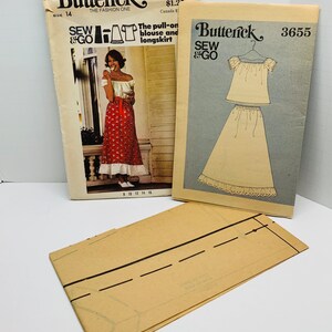 Butterick 3655 Vintage 1970s off Shoulder Neckline Peasant Blouse and Long Skirt Maxiskirt ...