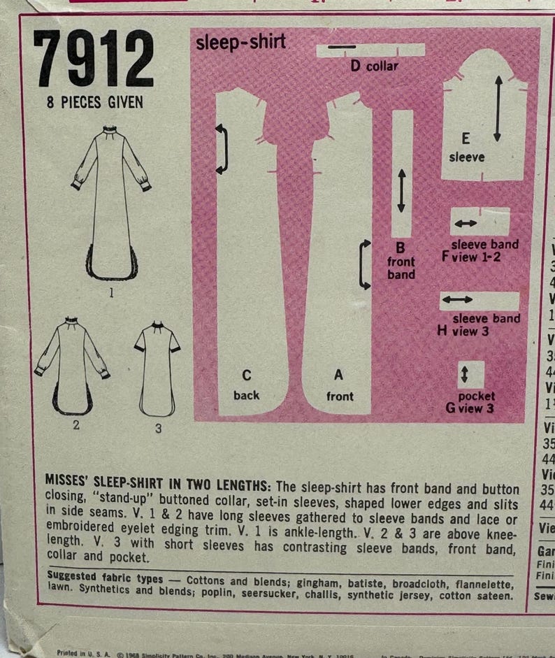 Simplicity 7912 Vintage 1970s Nightgown Sleep Short in Three Lengths ...