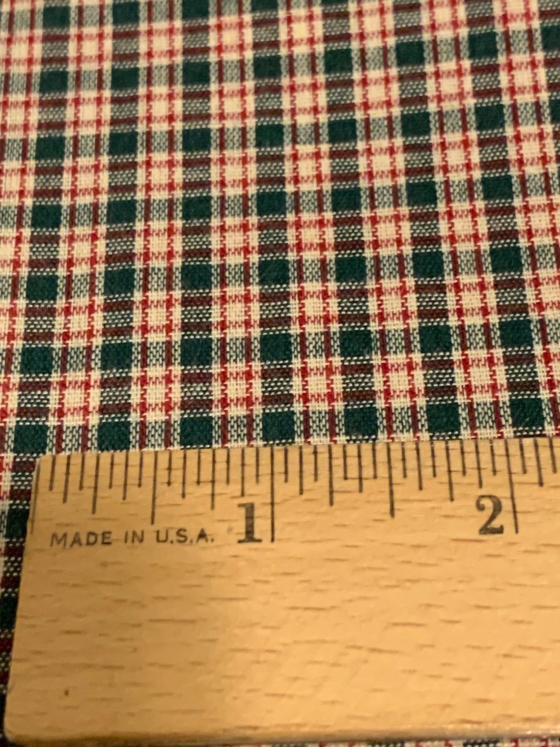 Homespun Cotton Check Gingham Fabric Green and Red on Tan 44 X - Etsy