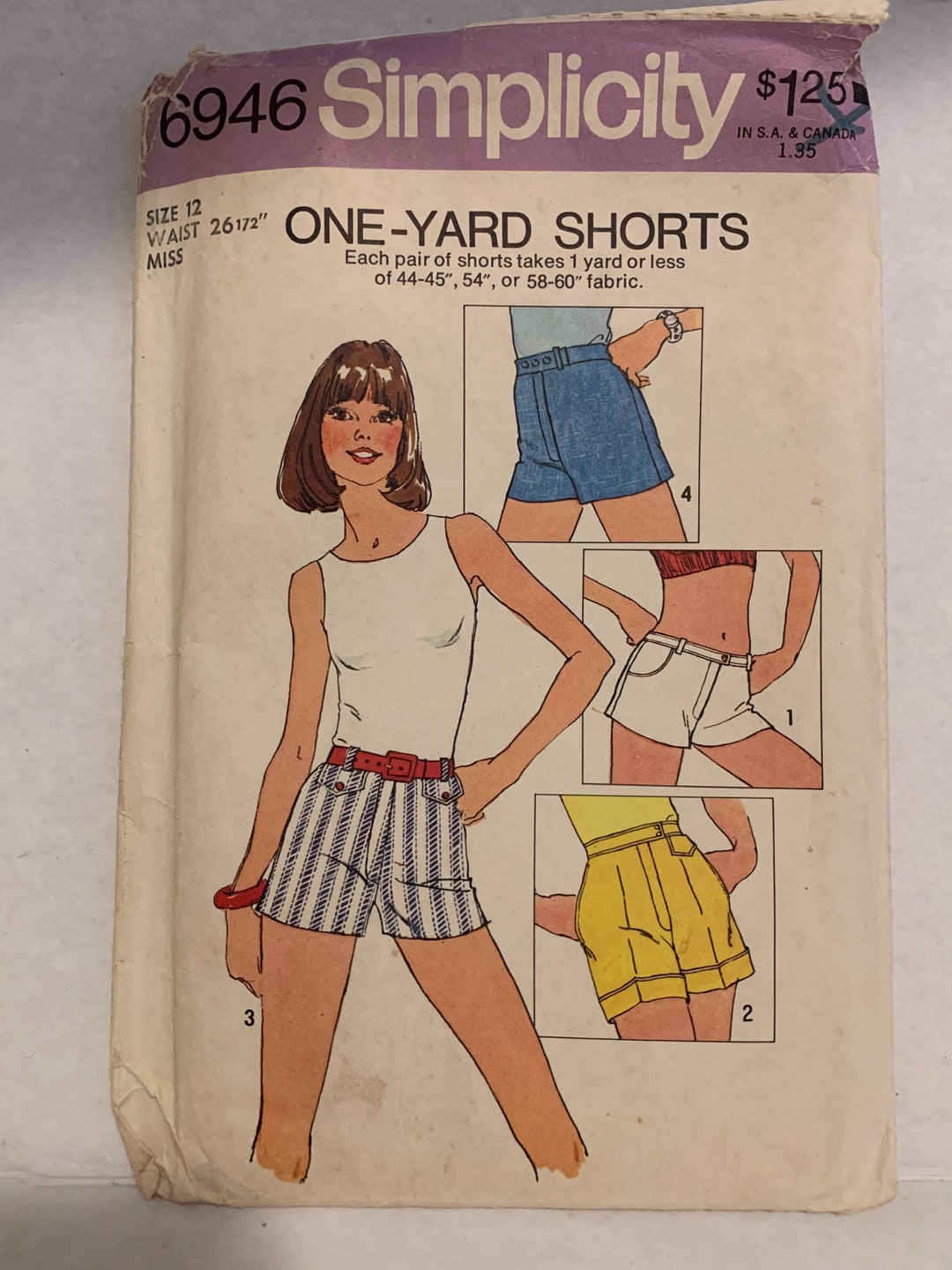Vintage Simplicity 6946 Misses One Yard Shorts Sewing Pattern 4 Styles ...