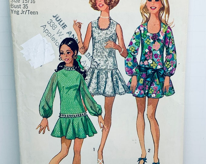 Misses Vintage 1970s Mini Dress Sewing Pattern Simplicity 8806 Junior ...