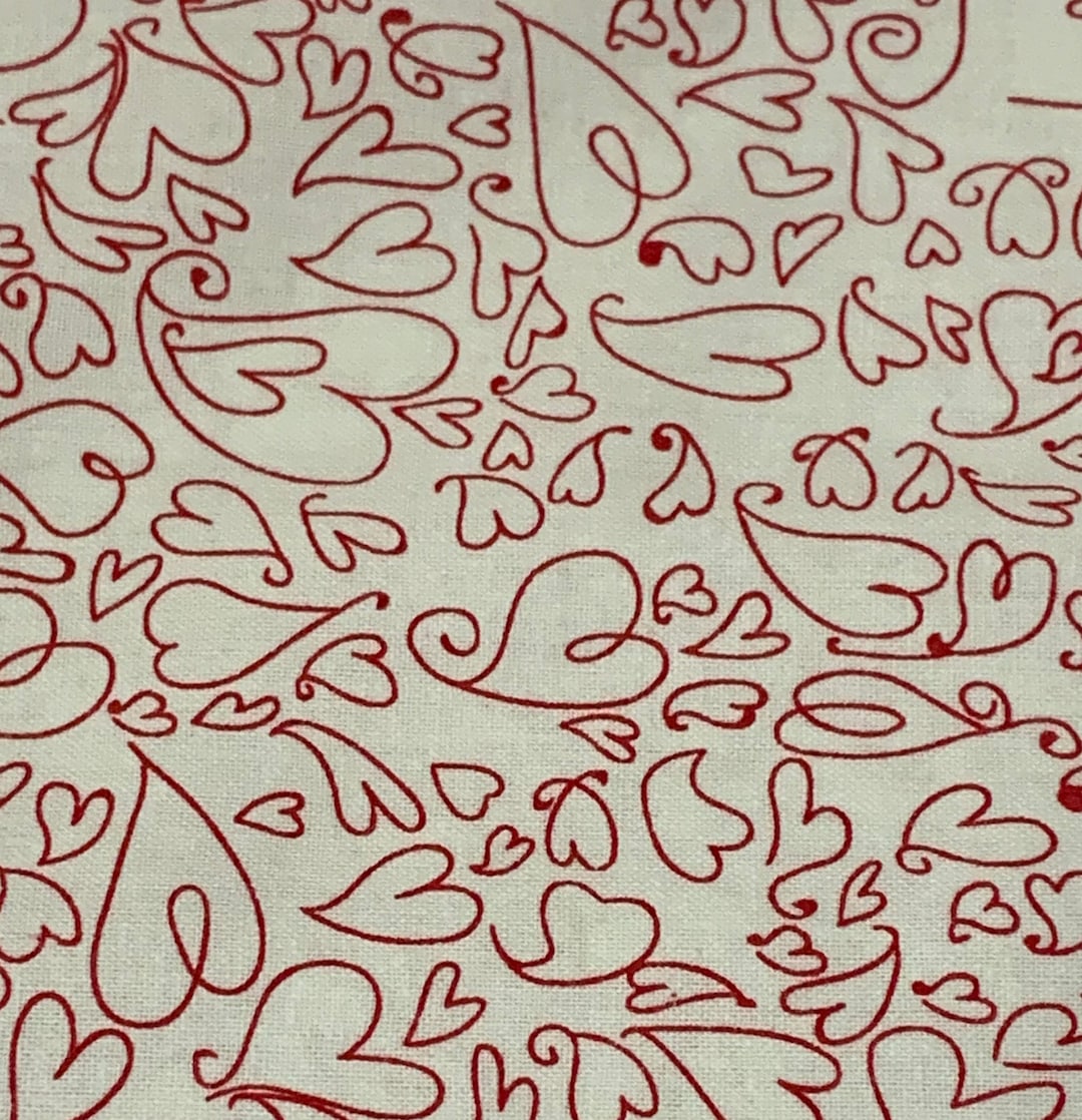 Whimsical Red Hearts Cotton Fabric White Background Valentine's Day ...